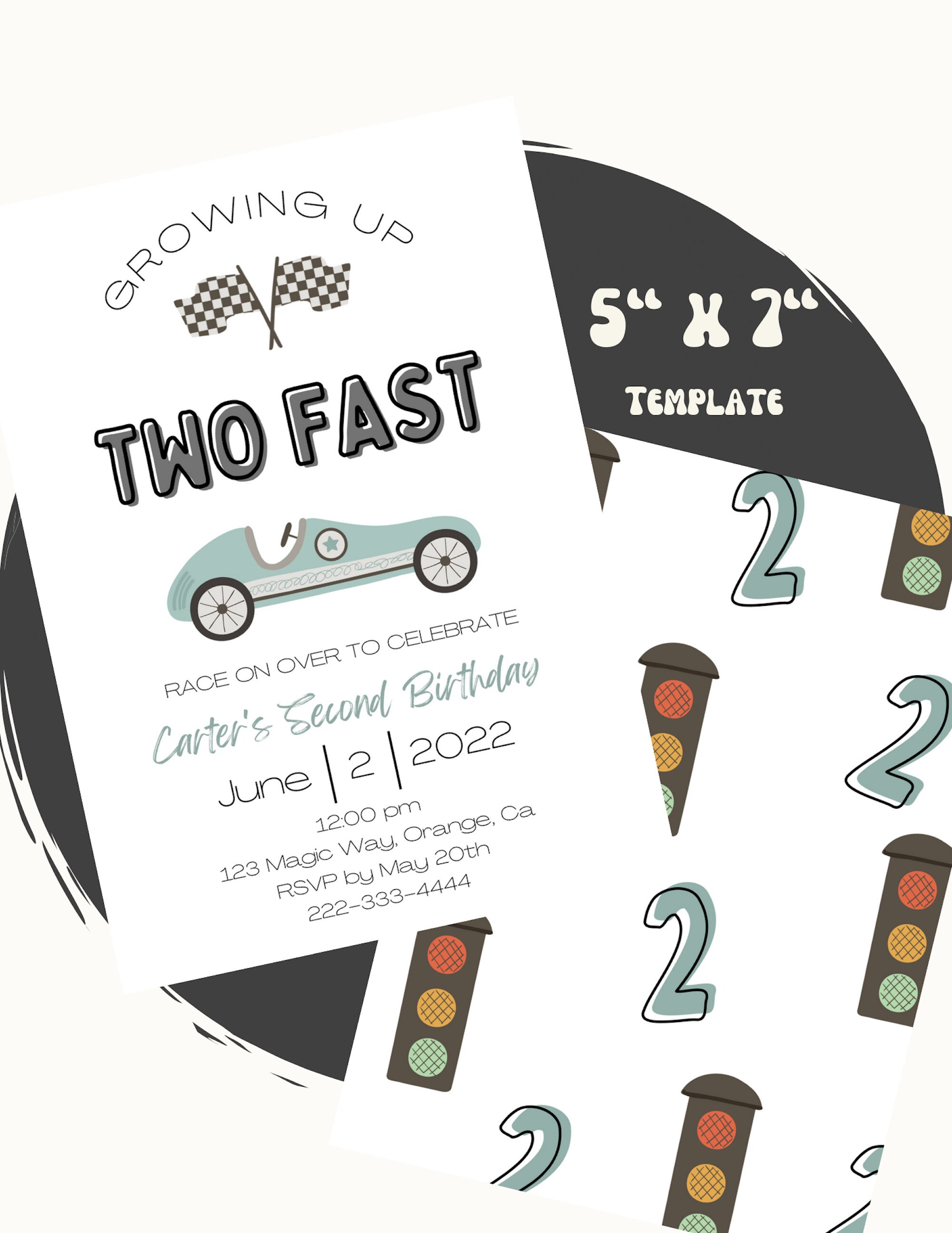 Two Fast Birthday Invitation Template Race Car Birthday - Etsy