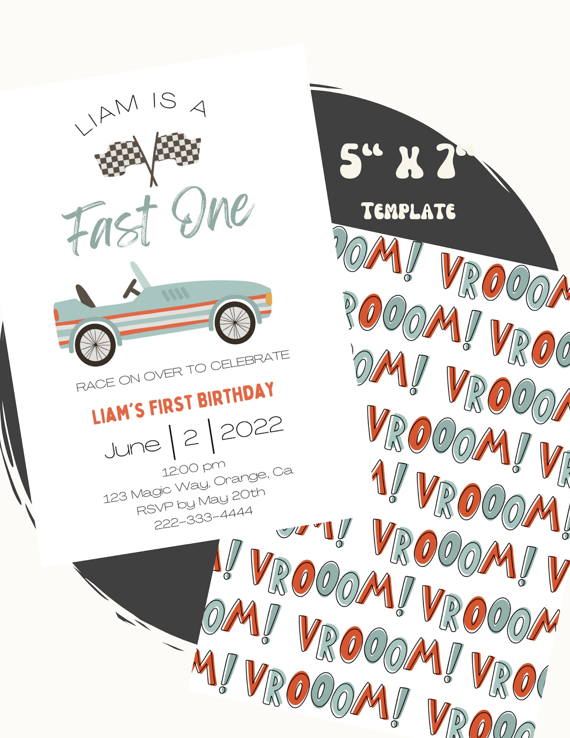 A Fast One First Birthday Invite Template Race Car Birthday - Etsy