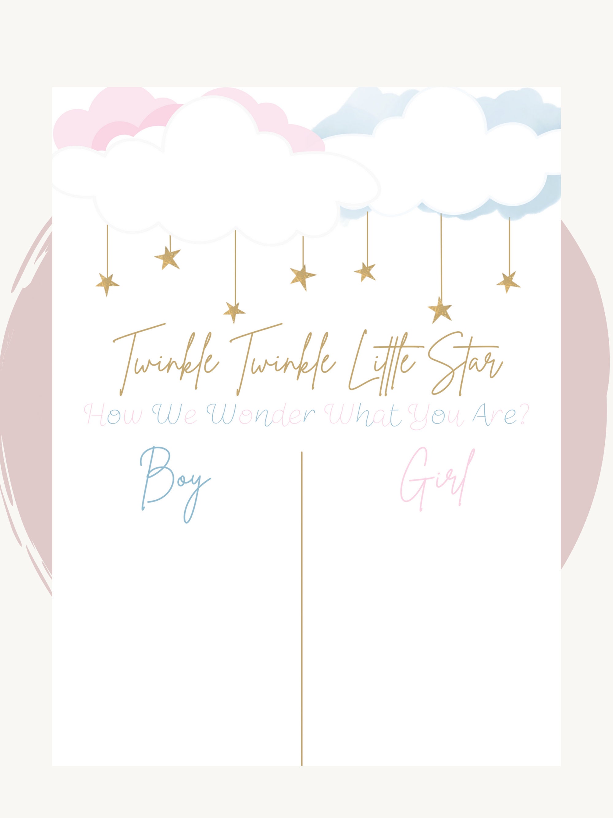 Gender Reveal Tally Chart Gender Reveal Voting Chart Twinkle - Etsy