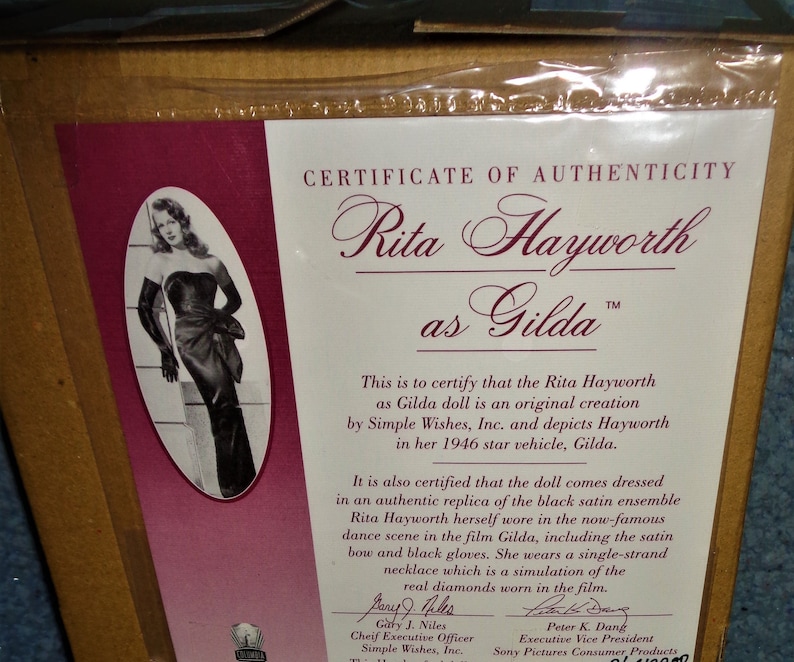 New Rare SIGNED- RITA HAYWORTH 15" Vinyl Fashion Doll as Gilda-simple ...