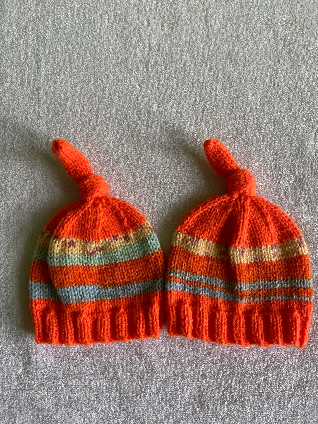 Orange Baby Hats Stripey Baby Hats Knot Top Baby Hats - Etsy