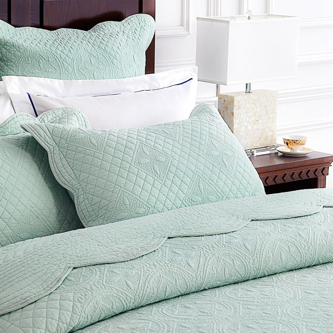 Sage Garden Luxury Pure Cotton Quilted Pillow Sham Light Aqua - Etsy