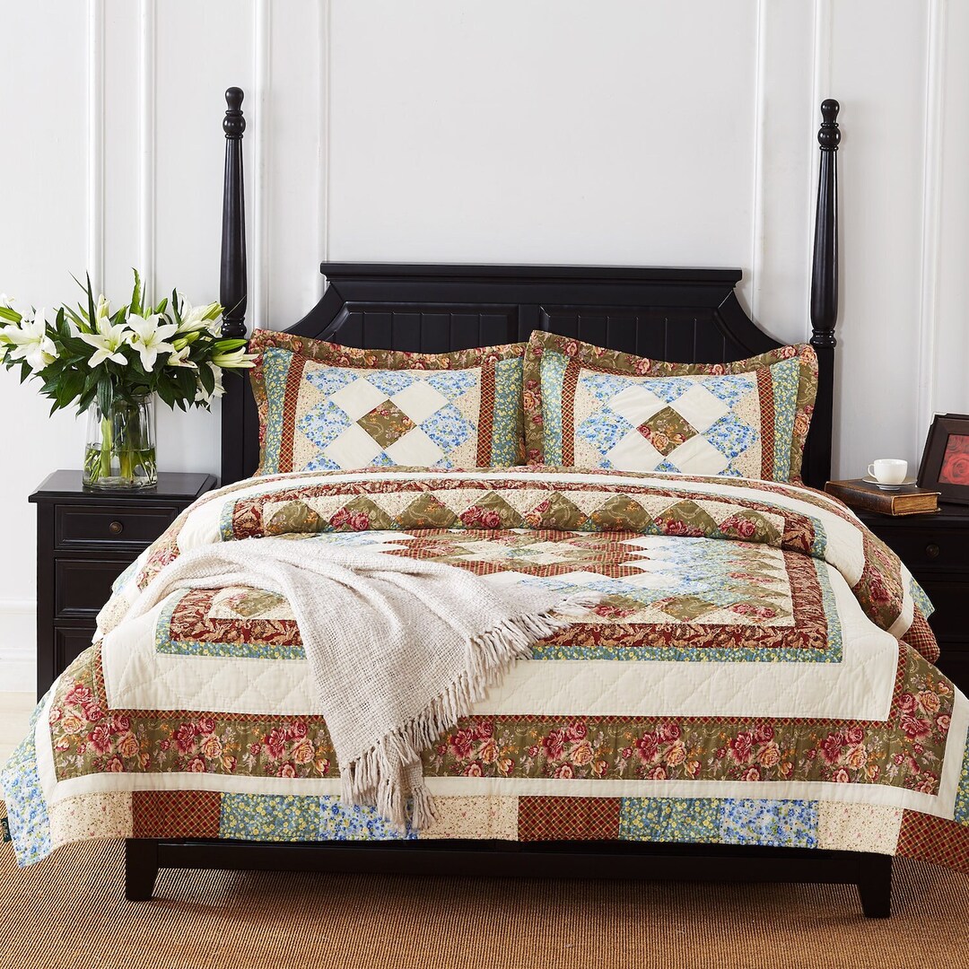 Calla Angel Meadow Handmade Pure Cotton Patchwork Quilt Set, 3 Pieces ...