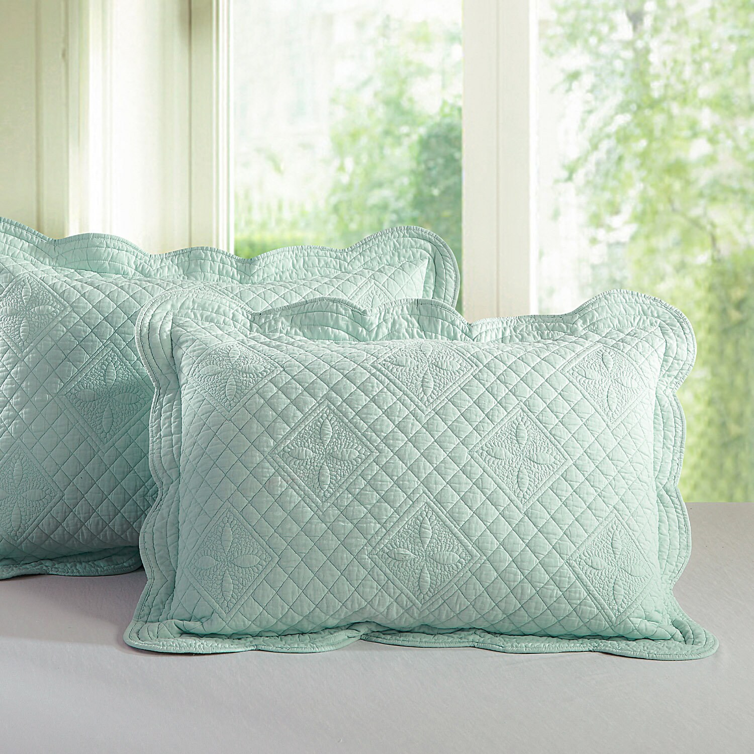 Sage Garden Luxury Pure Cotton Quilted Pillow Sham Light Aqua - Etsy