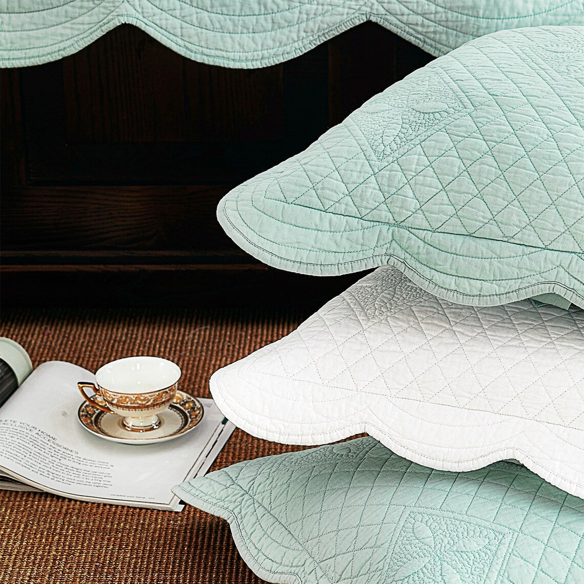 Sage Garden Luxury Pure Cotton Quilted Pillow Sham Light Aqua - Etsy