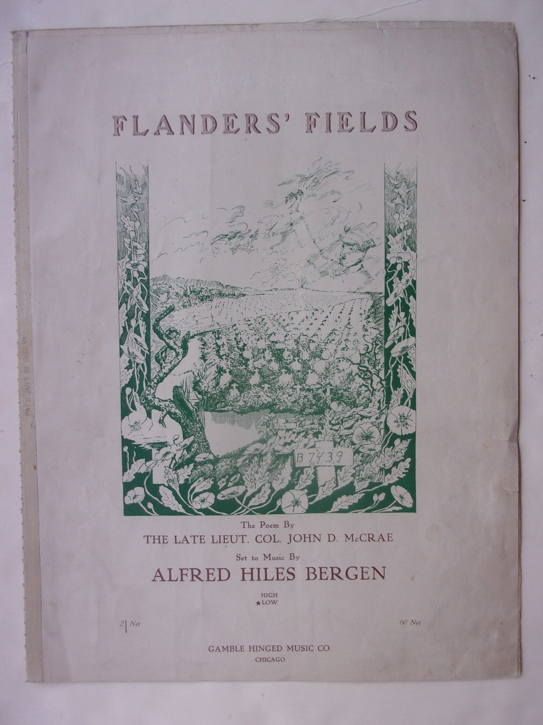 Rare 1918 WWI Relic Flanders' Fields Sheet Music by Lt Col John D ...