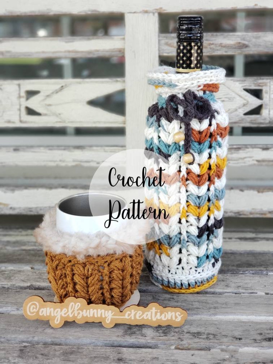 Crochet Pattern | the Winchester Wine Bottle & Stemless Wine Glass ...