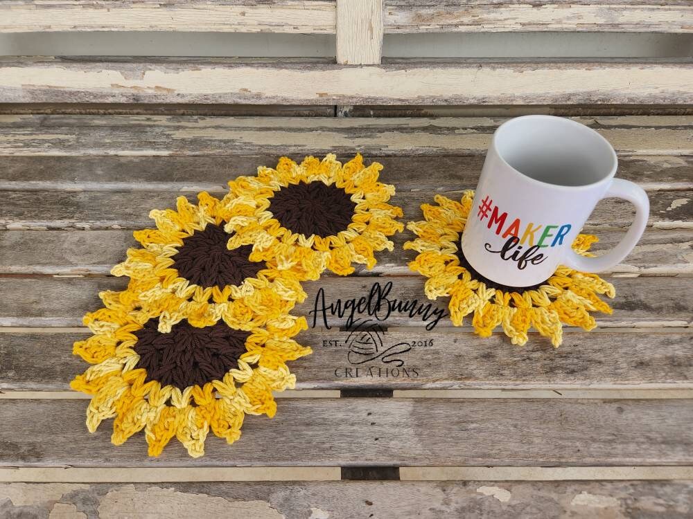 Sunflower Coaster Set - Etsy
