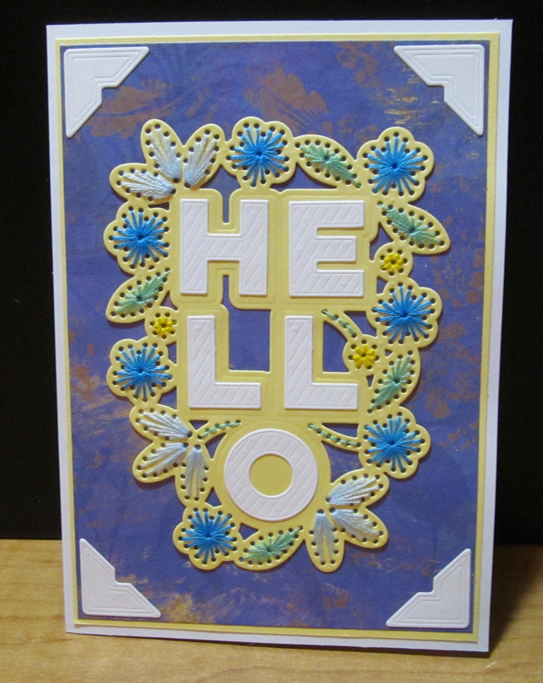 HAND STITCHED "hello" Greeting Card-free Shipping - Etsy