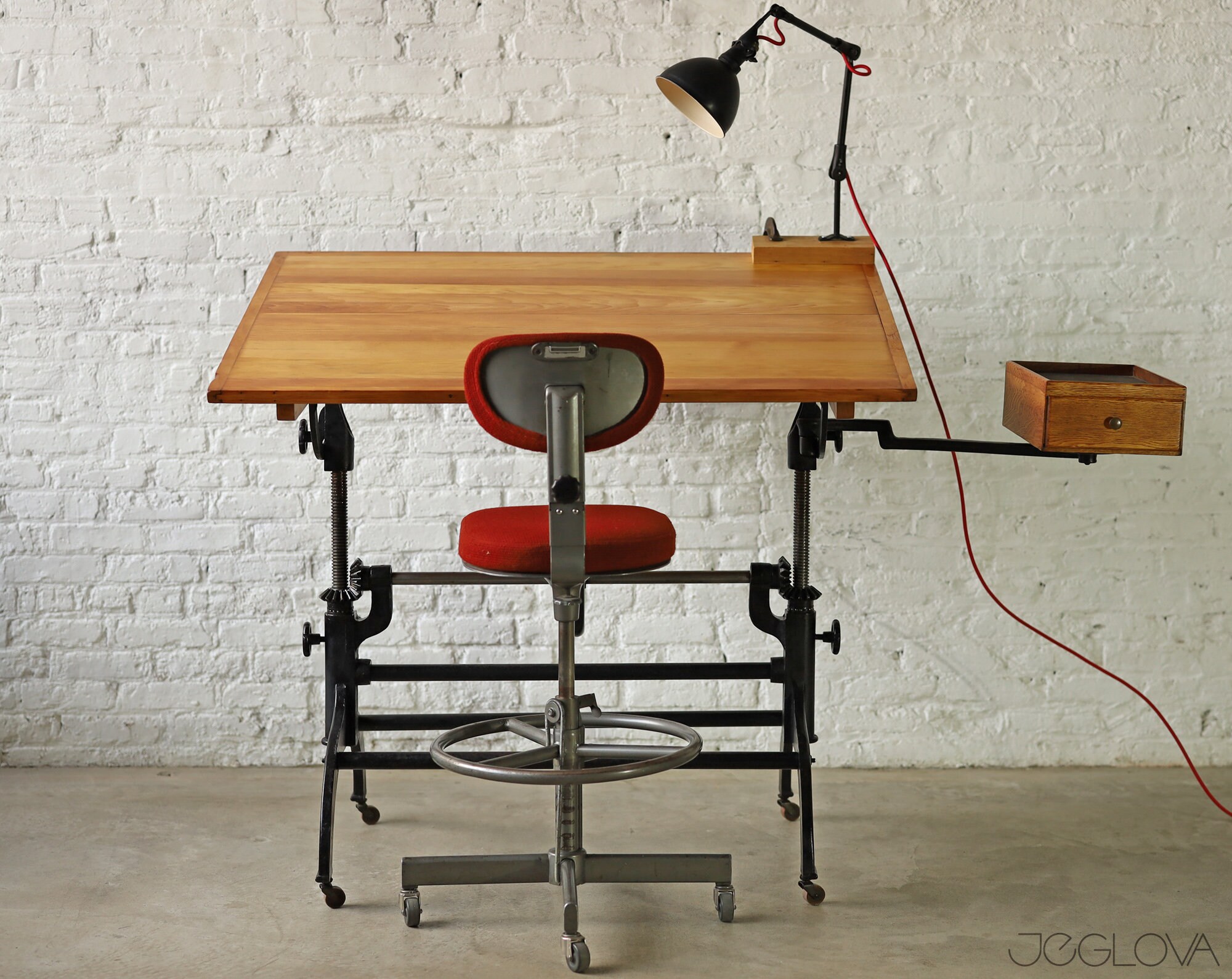 Furniture Office Furniture vintage cast iron base drafting table by ...