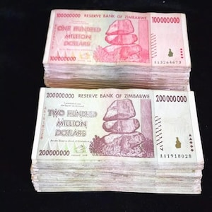 200 Zimbabwe Banknotes- 100 Ea. 100 / 200 Million Dollar - AA 2008 ...