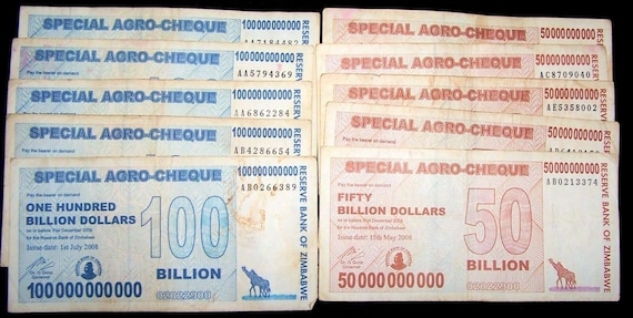 10 Pcs X Zimbabwe Agro Cheque Banknotes 5 X 50 & 100 Billion | Etsy