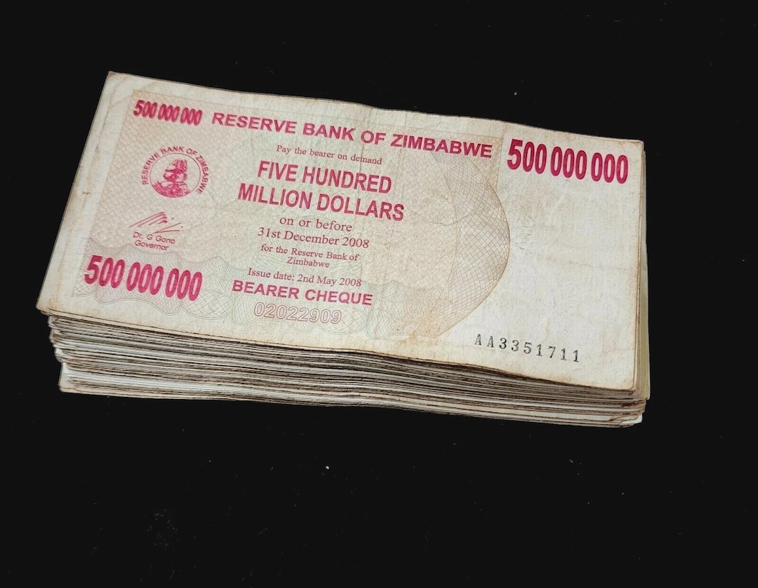 100 Pcs X Zimbabwe 500 Million Dollar Bearer Cheque Banknotes / P-60 ...