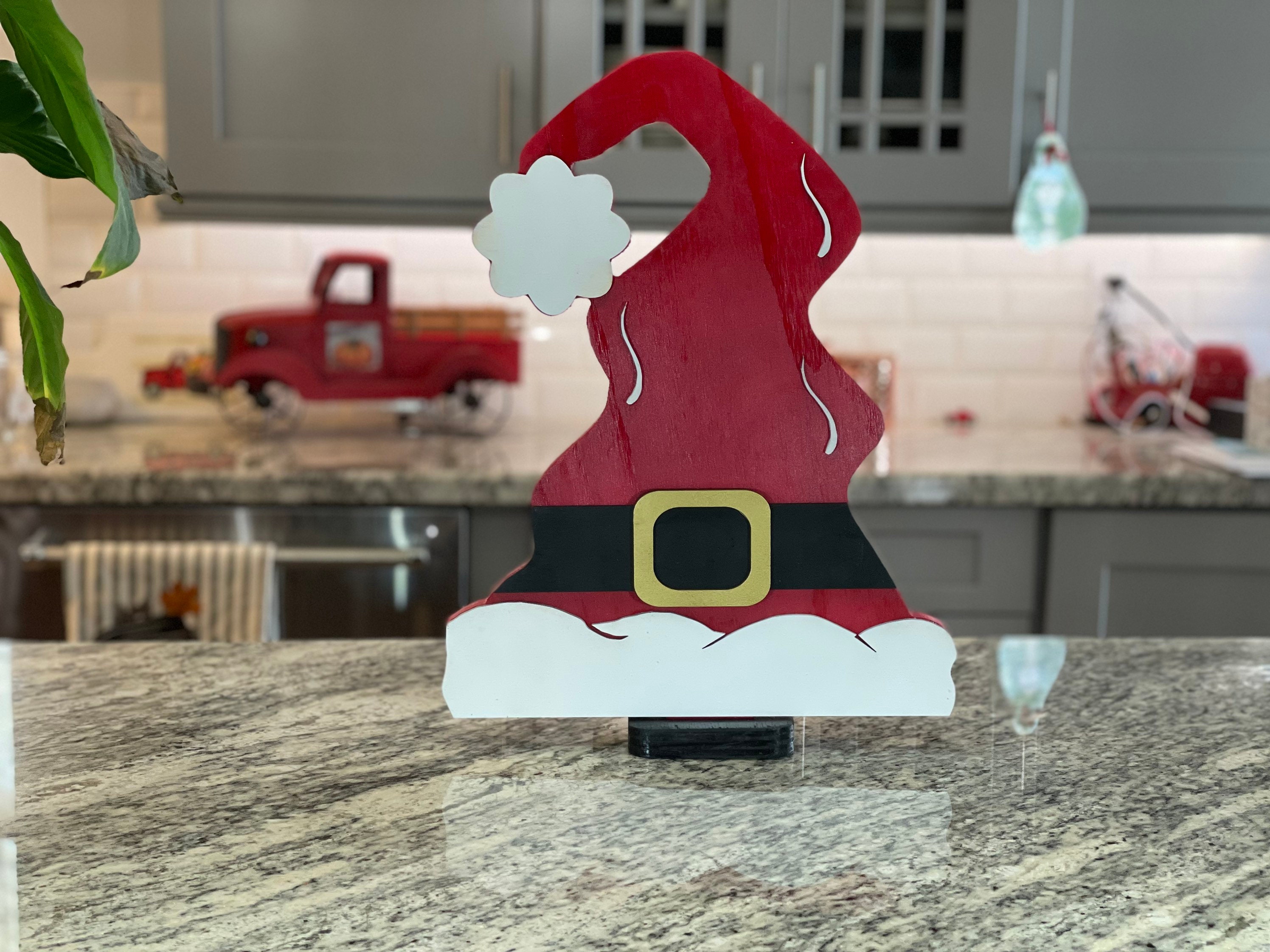 Christmas Hat Decor, Christmas Decor, Mantle Decor, Santa Hat, Wooden ...