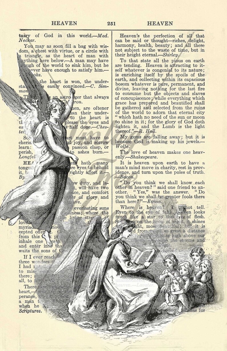 Book Page Art Print, Angel Wings, Vintage Wall Art, Christmas Gift for ...