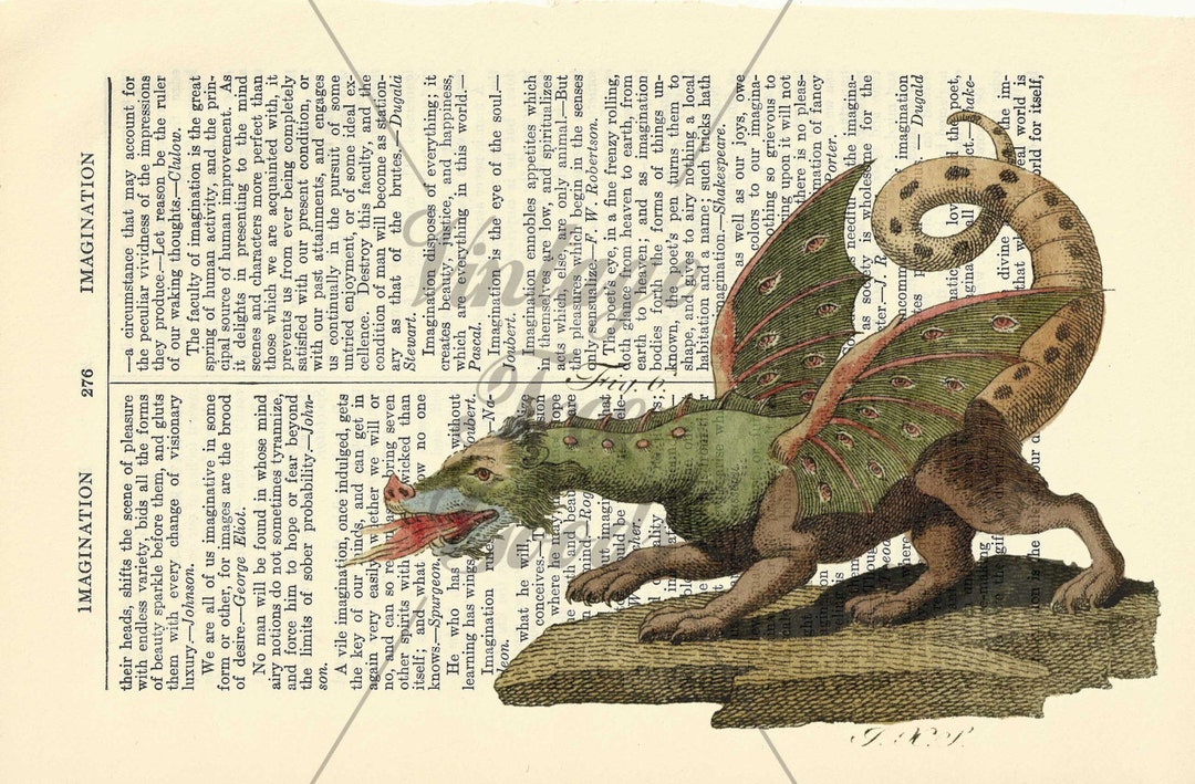 Dragon Book Page Art Download Imagination 2 Scrapbook Collage Art - Etsy