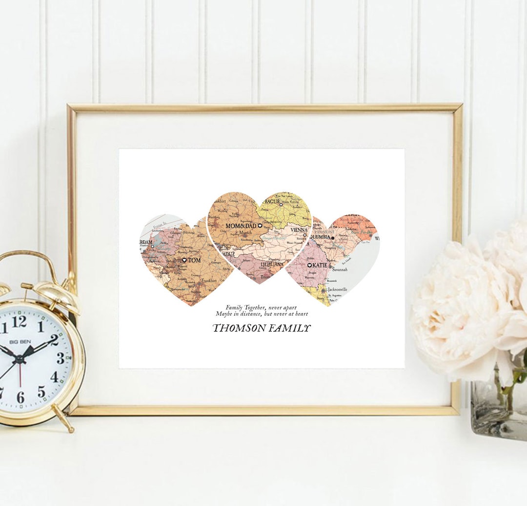 Family Together Map Print, Map 3 Places Family,christmas Family Gift ...