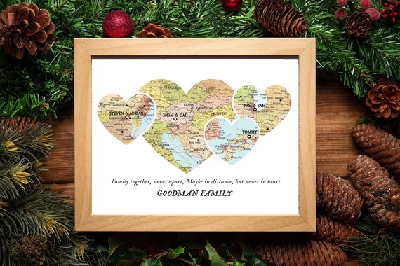 Family Map 4 Places Family Names Family Giftlong Distance | Etsy