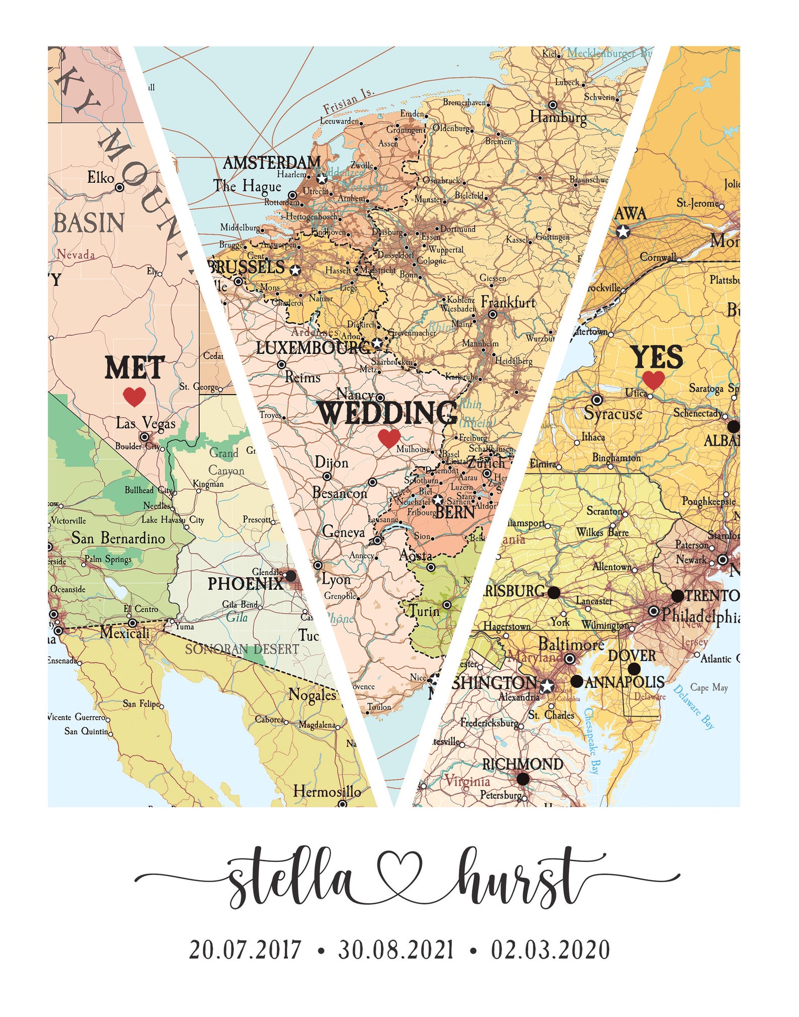 Unique Custom Map Gift Met Engaged Married anniversary Custom - Etsy