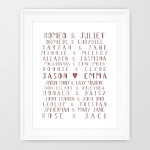 Poster-famous Couples Print,wedding,personalized Love Print ...