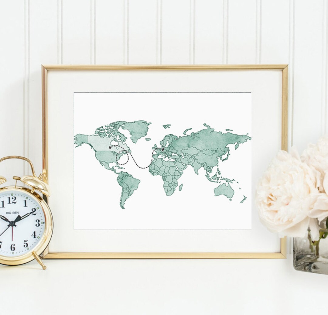 World Map Wedding, World Map, Wedding Map Gift Two States Love Art ...