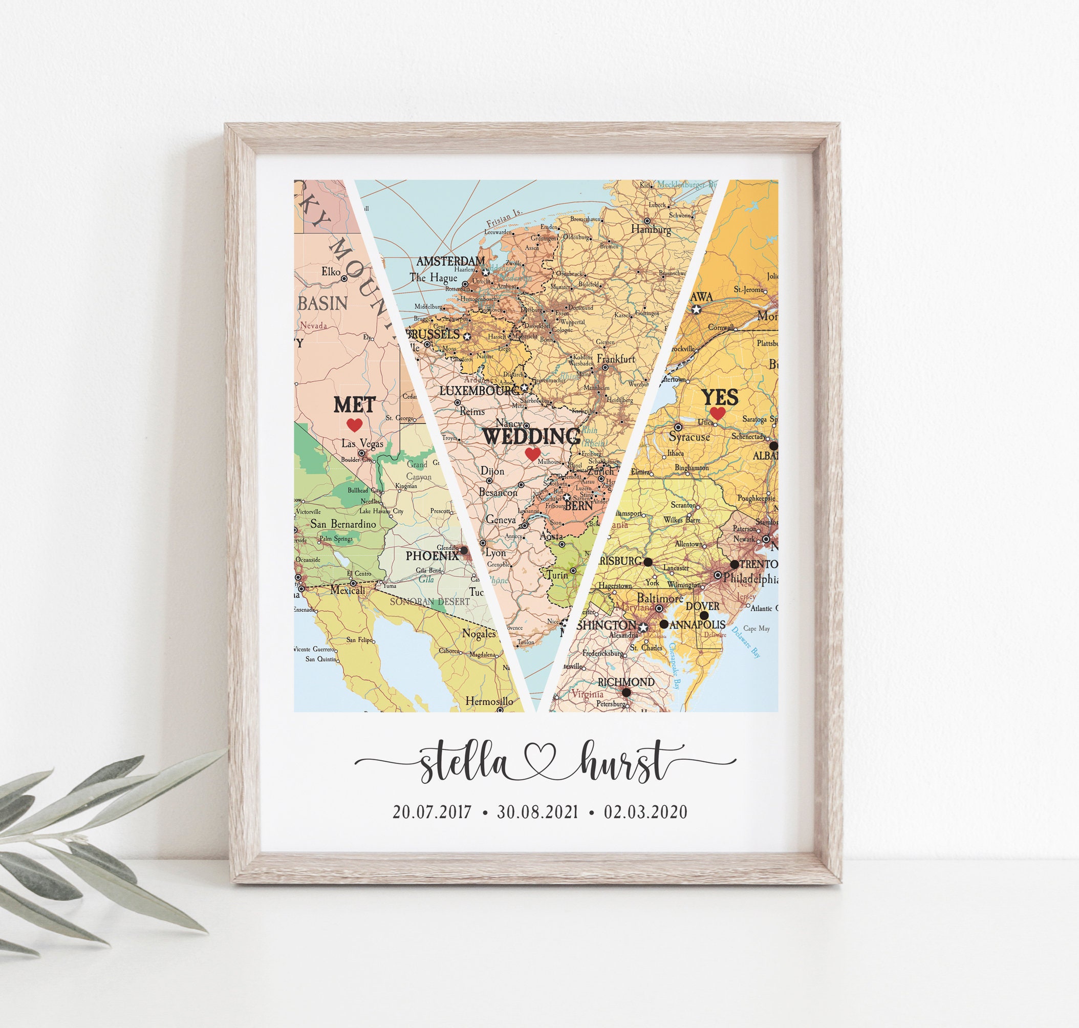 Unique Custom Map Gift Met Engaged Married anniversary Custom - Etsy