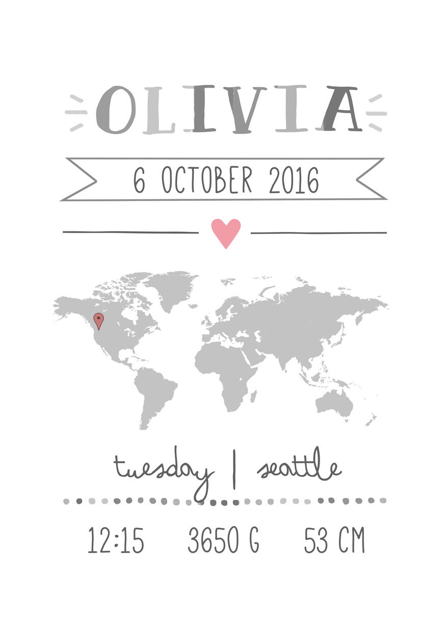 Posterbirth-certificatecustom Baby Birth Announcementbirth - Etsy