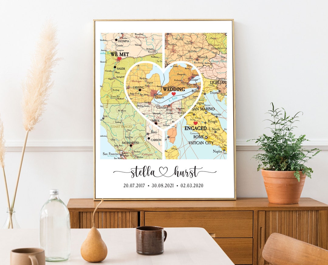 Custom Map for Couple Engaged Wedding,anniversary Custom Gift Map ...