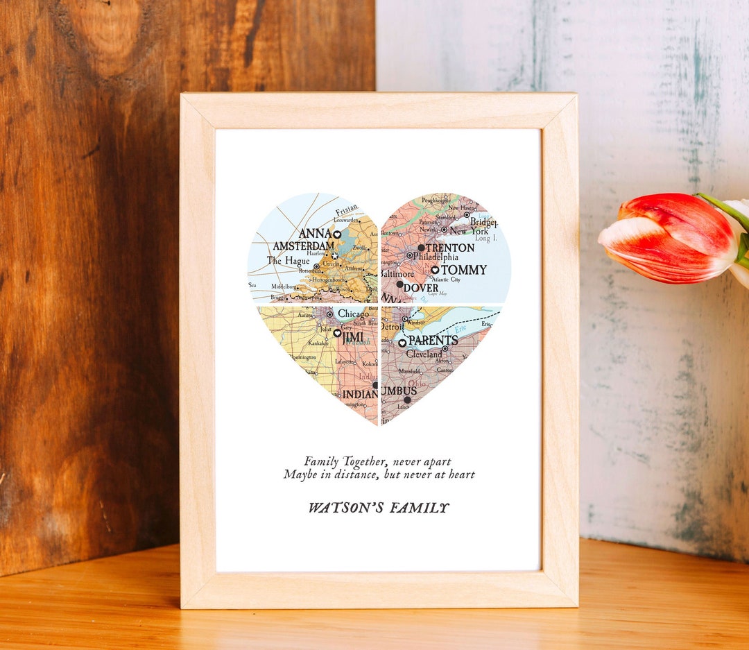 Family Map Print,map 4 Places Family Names Family Gift Christmas,custom ...