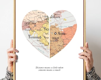 Long Distance Map Friendship Map Relationship Map - Etsy