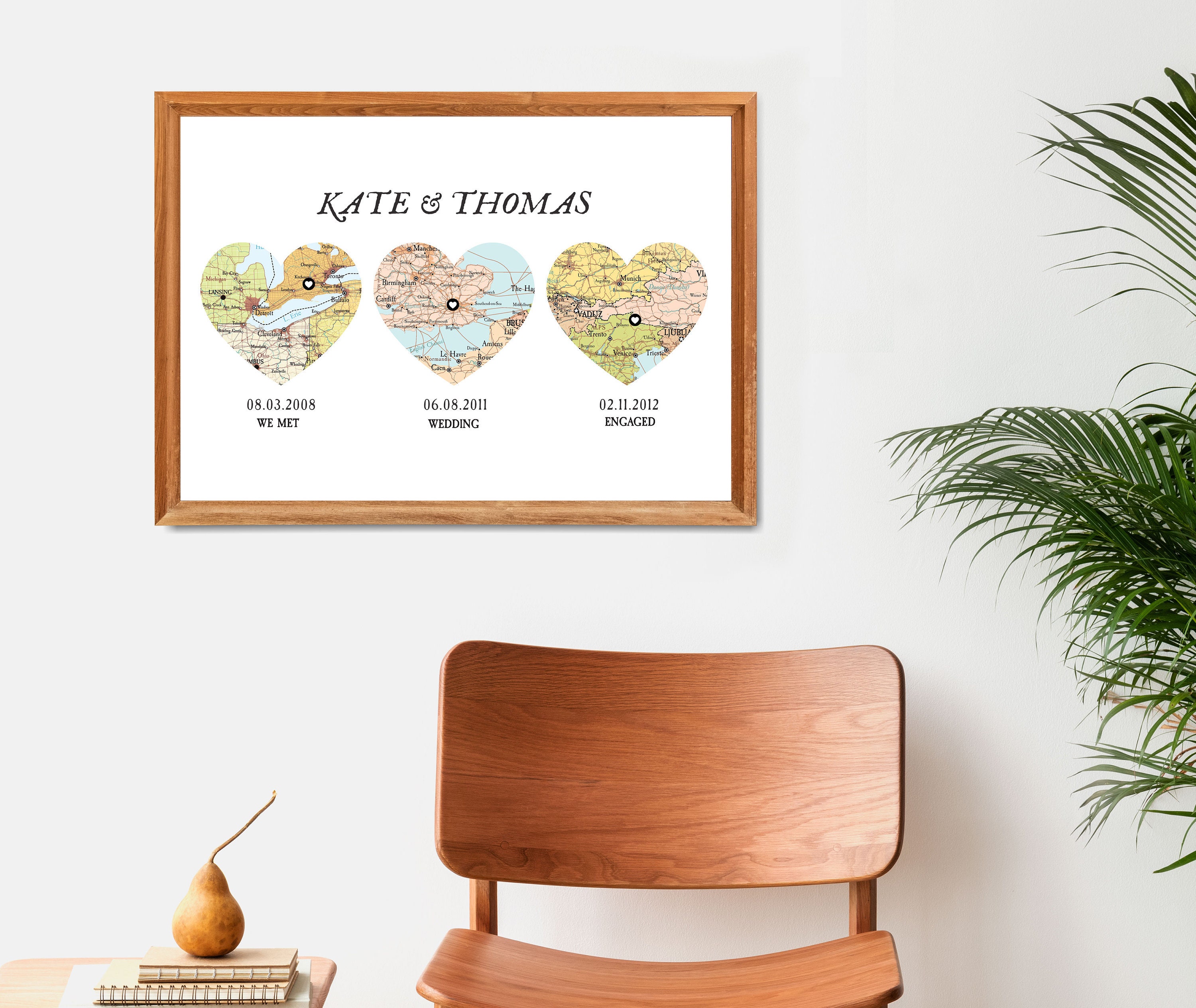 Custom Met Engaged Married Map Print,anniversary Gift,custom Location ...