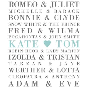 Poster-famous Couples Print,wedding,personalized Love Print ...