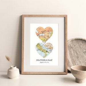 Map With 2 Places, Couple Map, Distance Map Couple, Wedding Gift Print ...