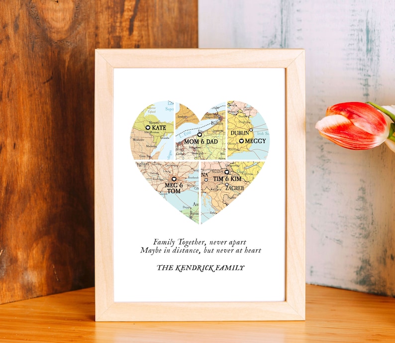 Personalized Family Map Print: 5 Locations, Long Distance Gift - Etsy