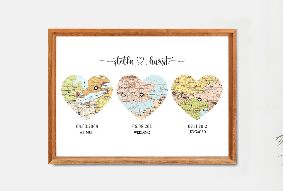 Custom Met Engaged Married Map Print,anniversary Gift,custom Location ...