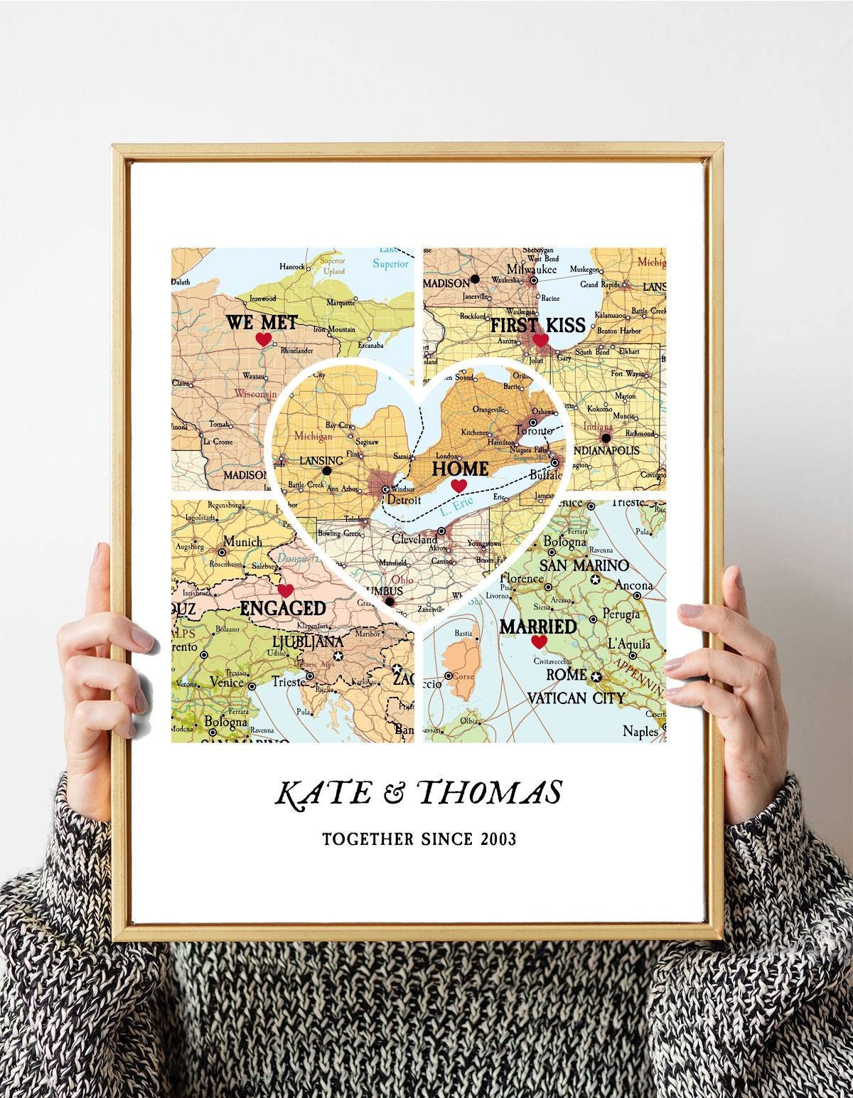 Custom Met Engaged Married Mapmap 5 Places Printchristmas - Etsy