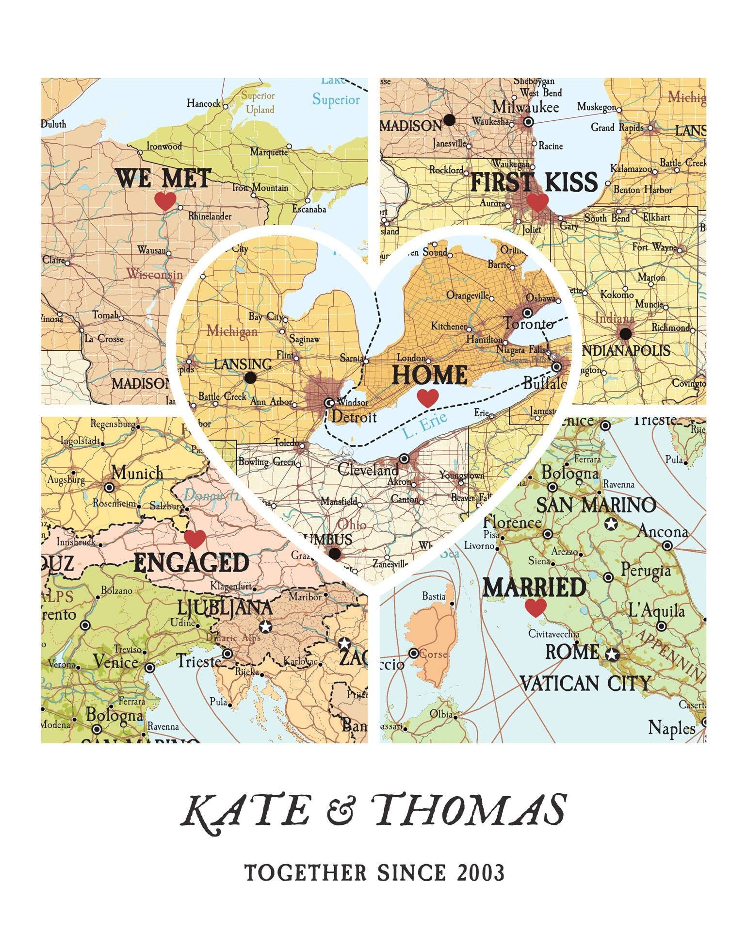 Custom Met Engaged Married Mapmap 5 Places Printchristmas - Etsy