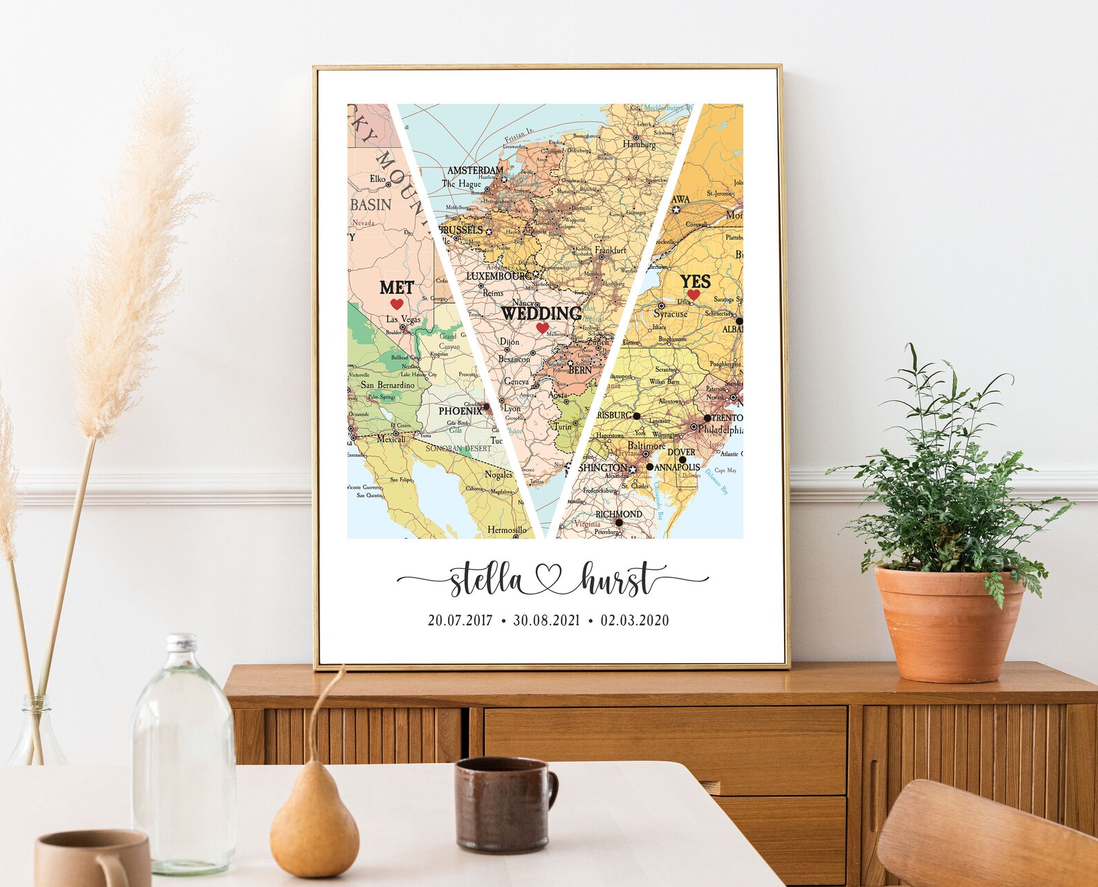 Unique Custom Map Gift Met Engaged Married anniversary Custom - Etsy
