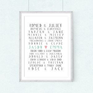 Poster-famous Couples Print,wedding,personalized Love Print ...