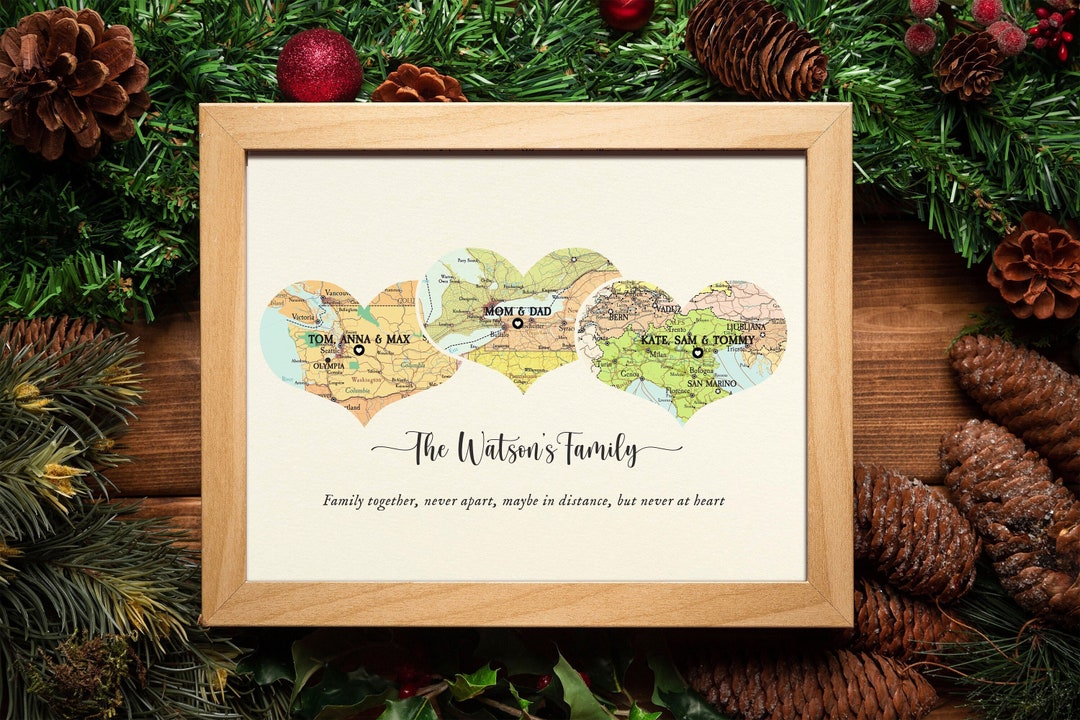 Family Map Print 3 Places, Names Family Gift ,christmas Gift Big Family ...