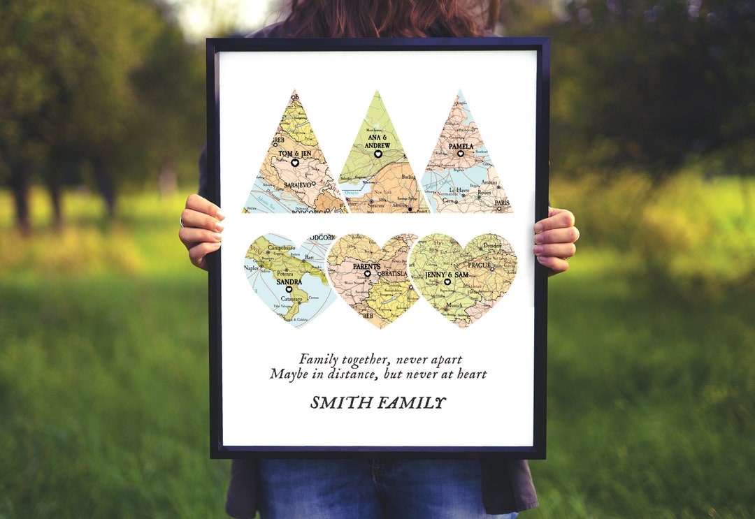 Family Together Map Print 6 Places,map 6 Places Heart Print,christmas ...