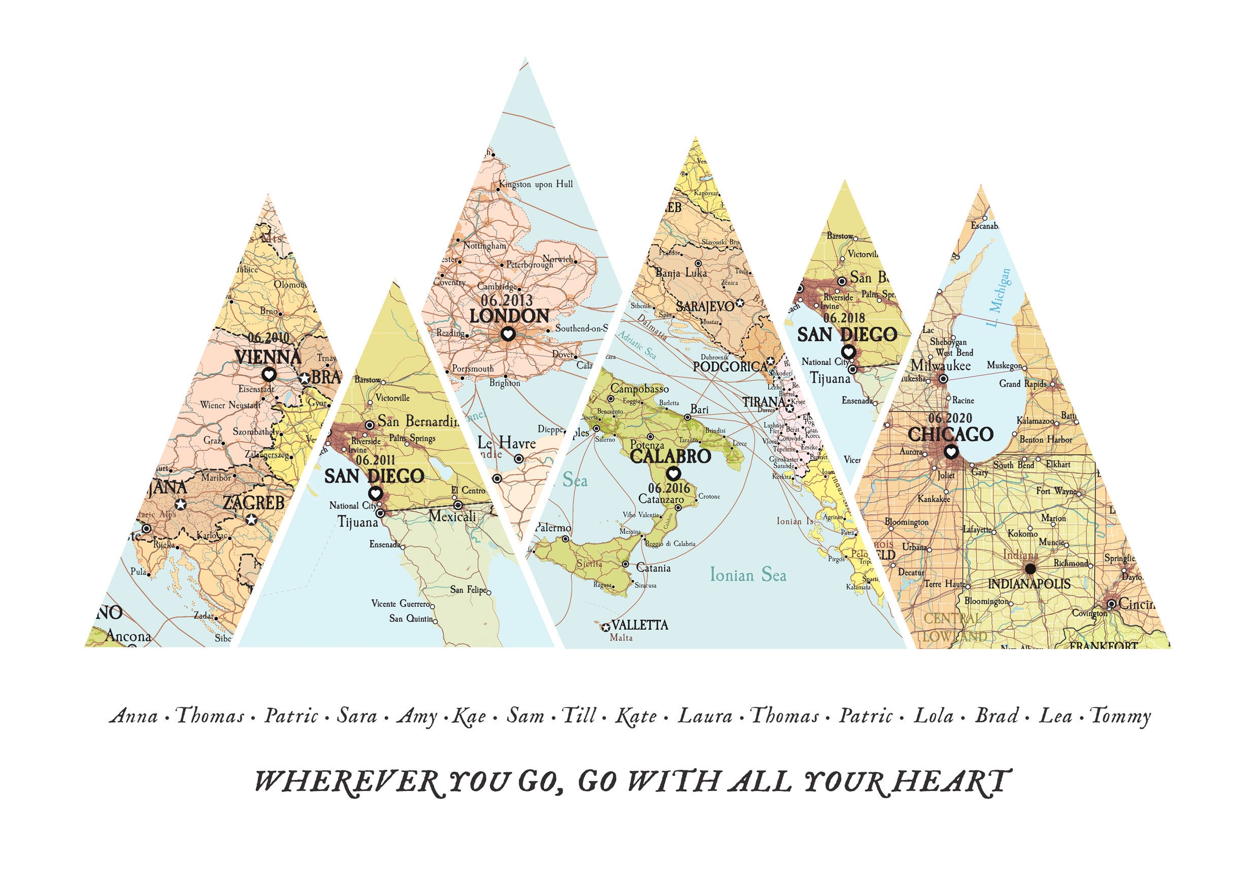 Map Family Travel 6 Places Family Mapmap Family Gifttravel - Etsy