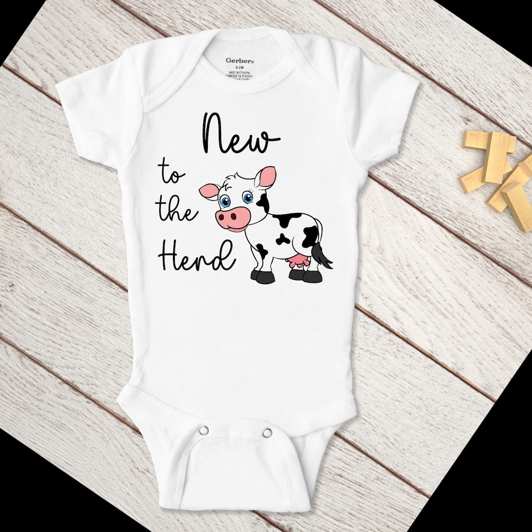 Farm Animal Baby Bodysuit, Cow Print Infant Shirt, New to the Herd Farm ...