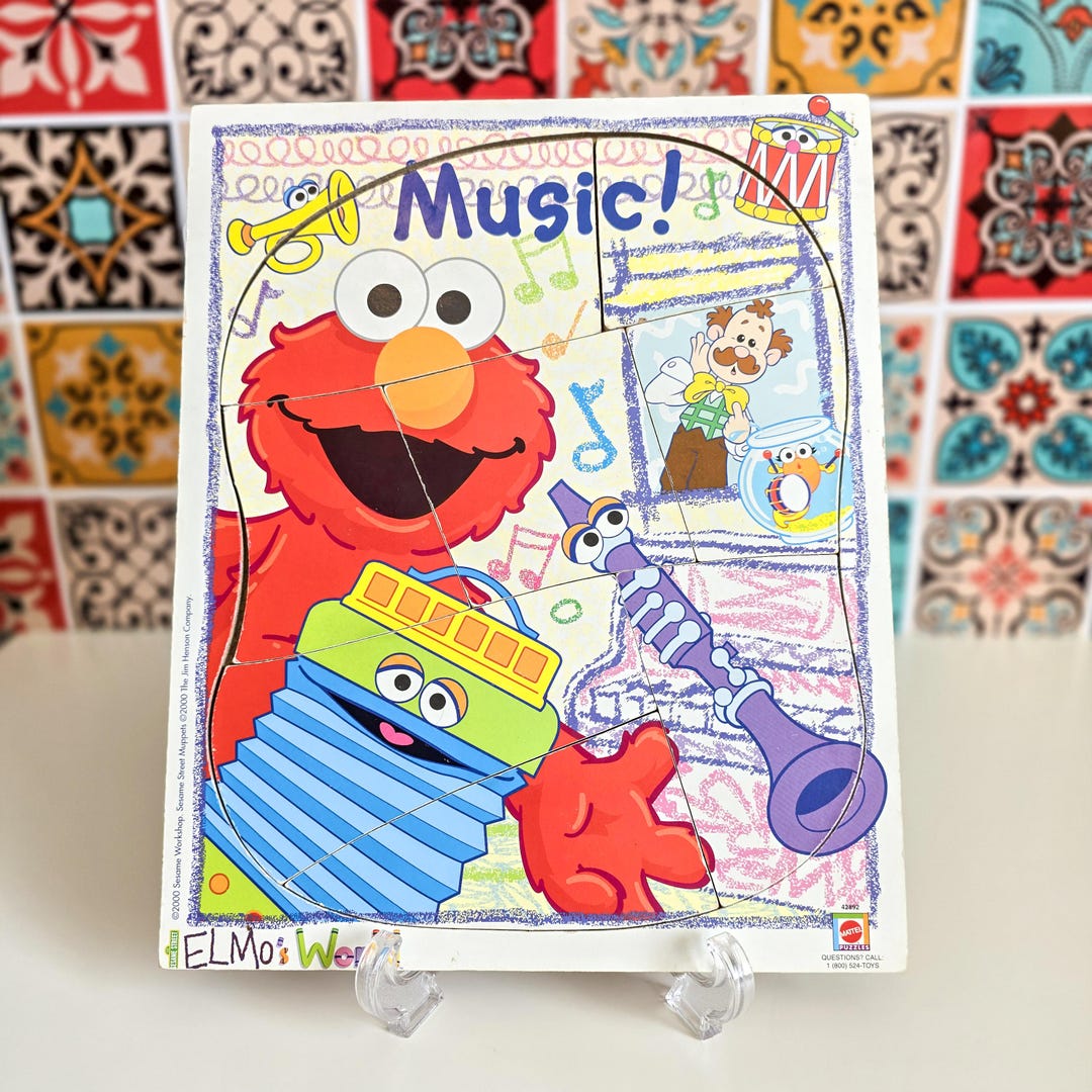 VTG 2000 Sesame Street Elmo's World Music Wooden Puzzle Mattel 42892 ...