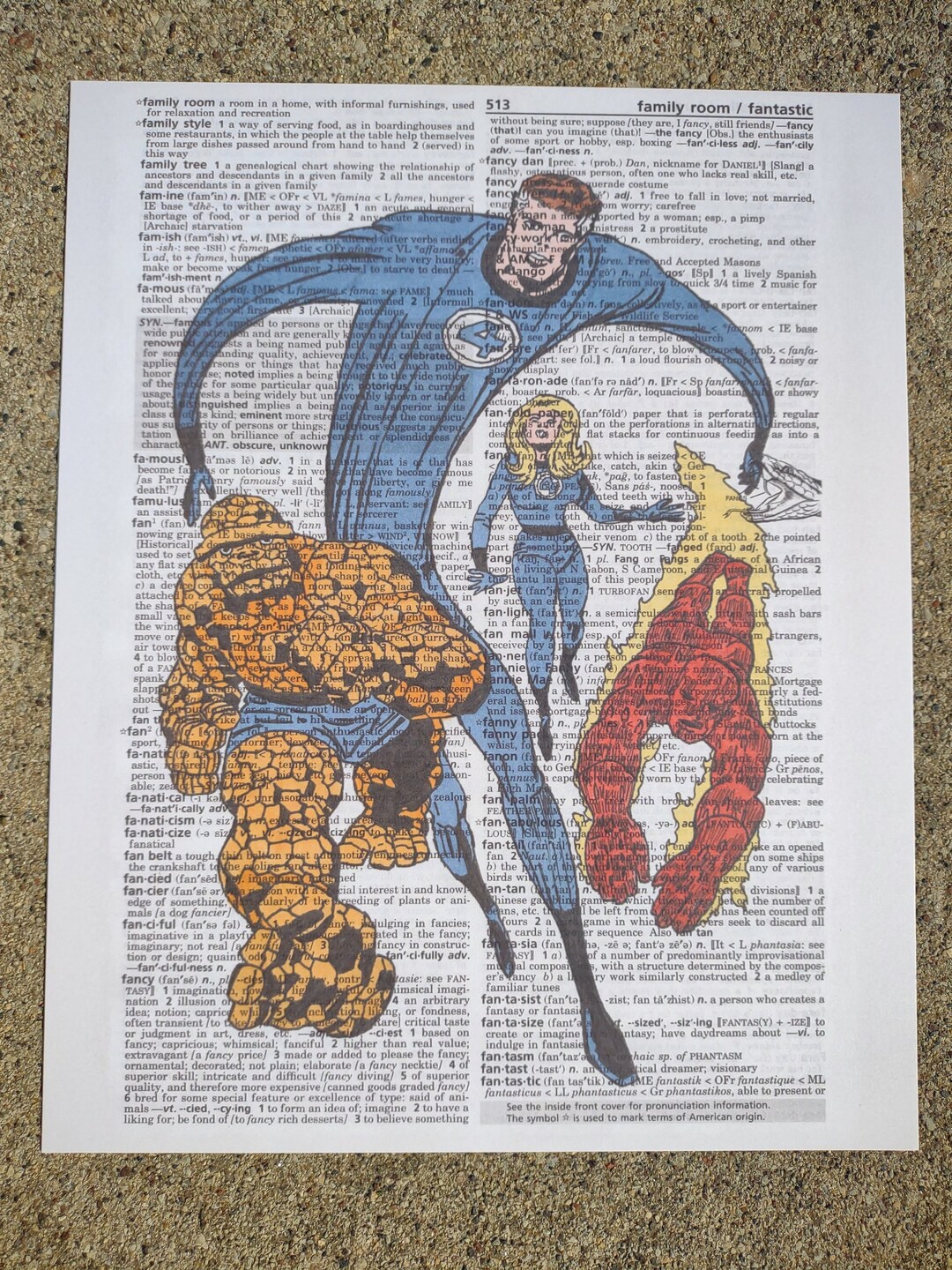 Marvel Comics Fantasic Four on Dictionary Page Print - Etsy