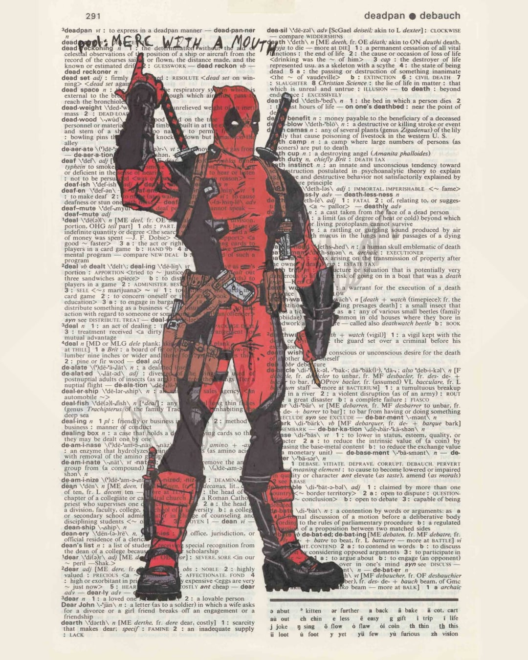 Marvel Comics Deadpool on Dictionary Page Print - Etsy