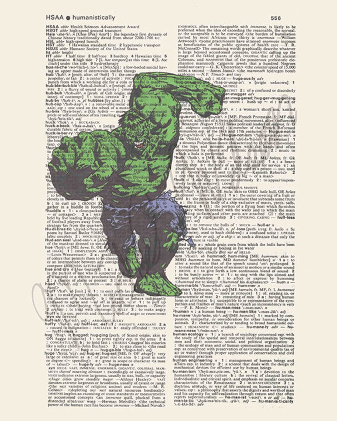 Marvel Comics Hulk on Dictionary Page Print - Etsy
