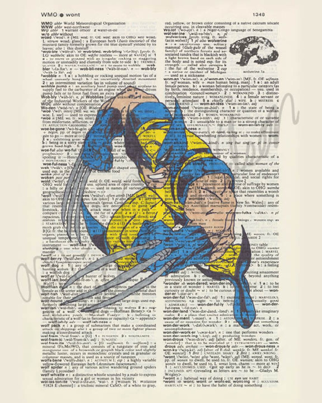 Marvel Comics X-men Wolverine on Dictionary Page Print - Etsy