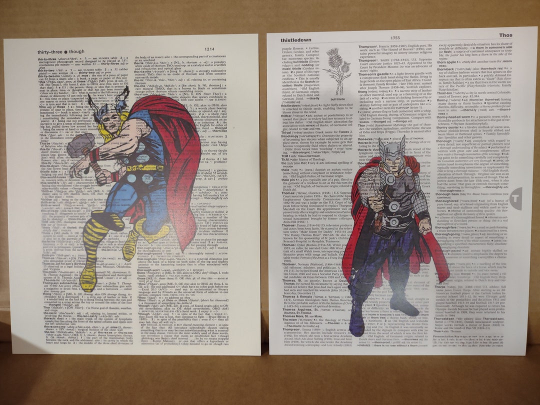 Marvel Comics Classic and Modern Thor on Dictionary Page Print - Etsy
