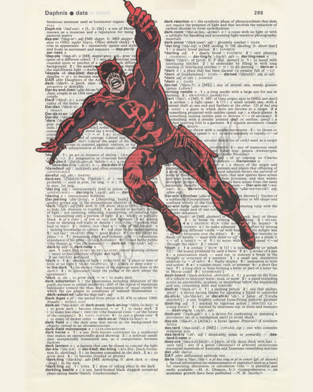 Marvel Comics Daredevil on Dictionary Page Print - Etsy